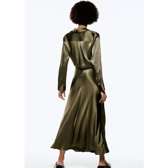 Zara | Dresses | Zara Green Long Satin Effect Dress | Poshmark
